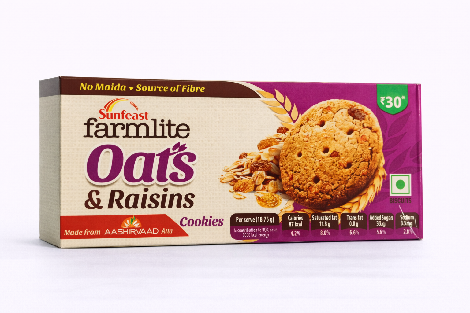 Sunfeast Farmlite Oats & Raisins Cookies | High Fibre No Maida Biscuits