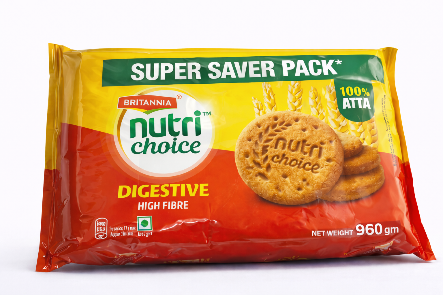 Britannia NutriChoice Digestive High Fibre Biscuits 960 gm | 100% Atta